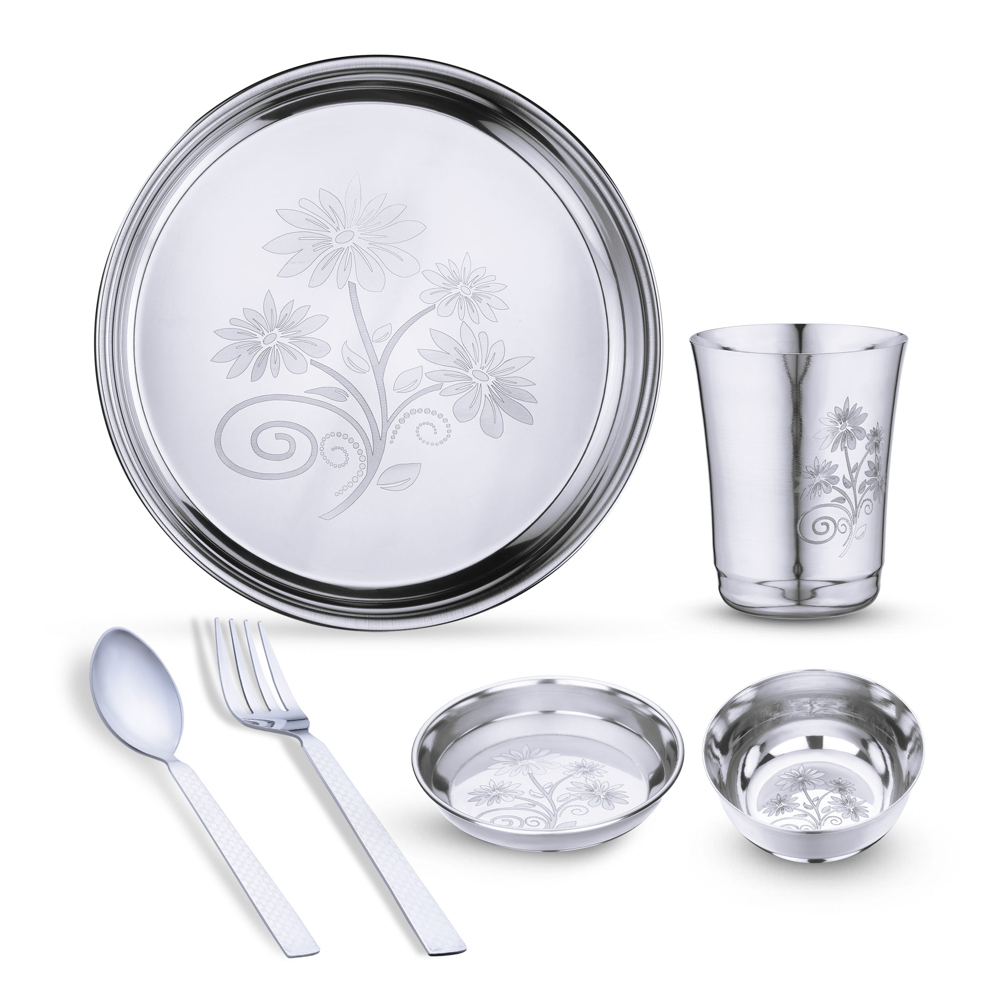 Pack of 6 Stainless Steel Dinner Set (flawer-1) – LiMETRO STEEL